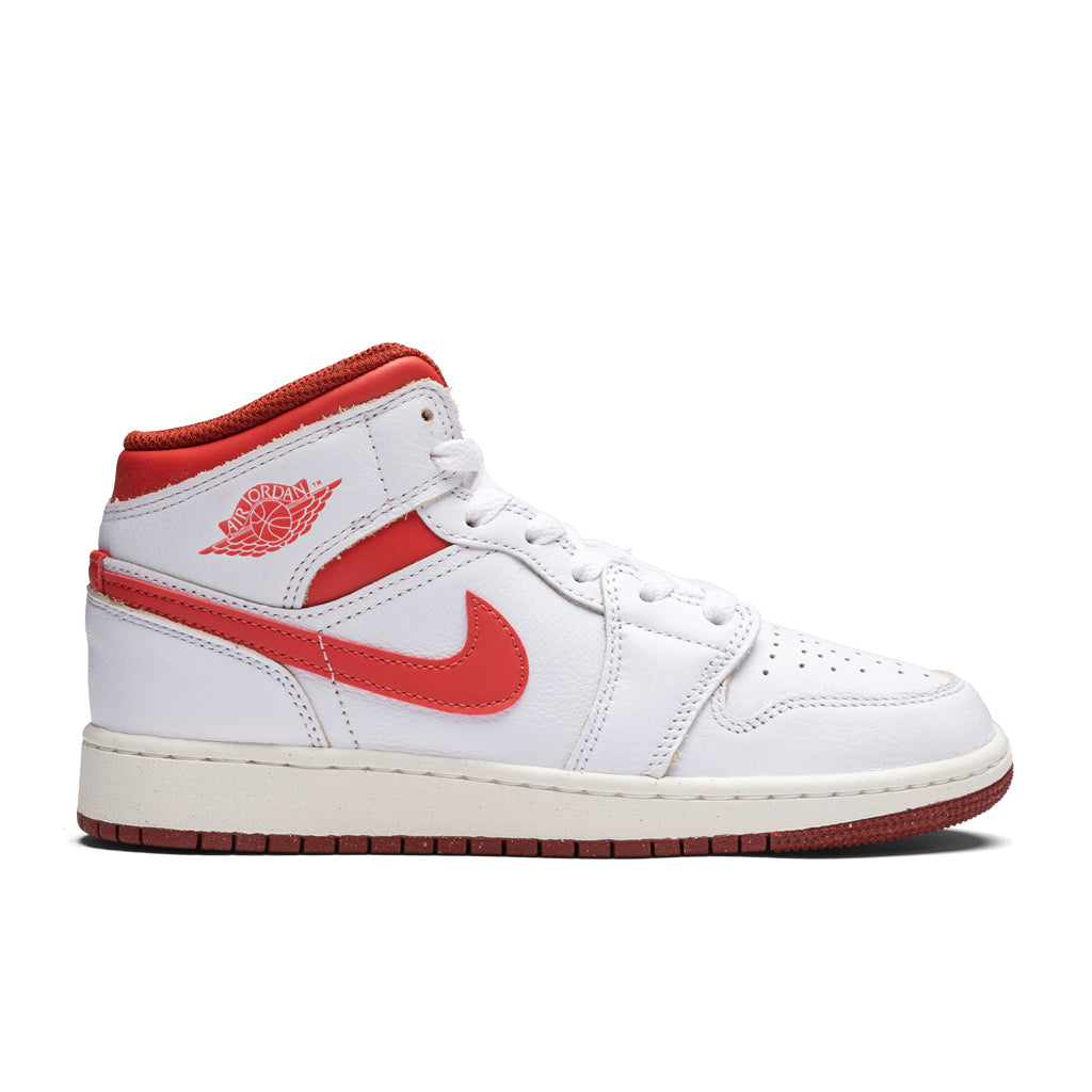 Air Jordan 1 Mid SE (GS) - White/Lobster/Dune Red – Feature