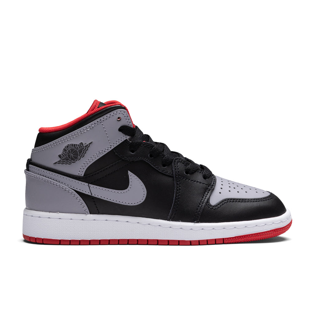 Air Jordan 1 Mid (GS) - Black/Cement Grey/Fire Red – Feature