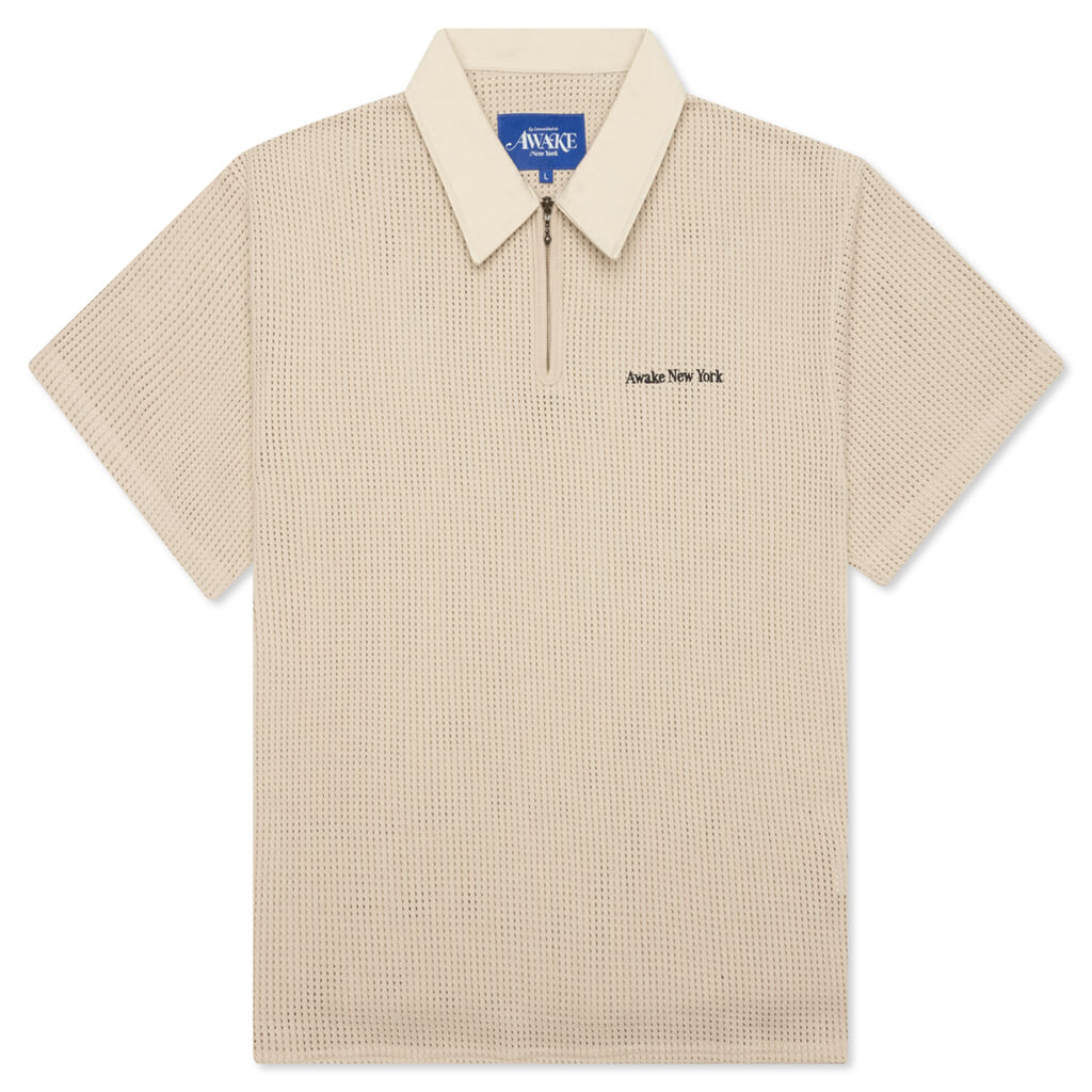Open Knit Embroidered Polo - Cream – Feature