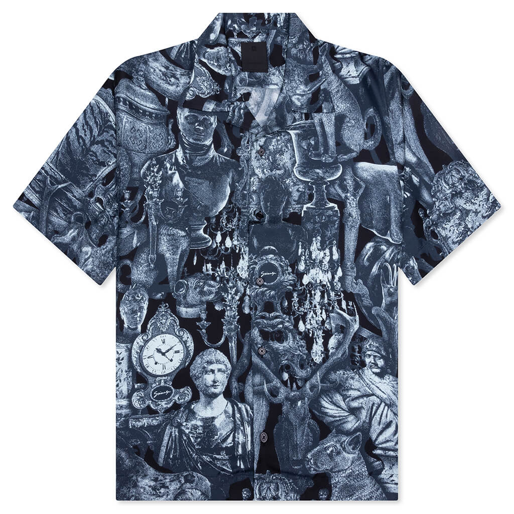 Silk Shirt with Hubert Objects Print - Black/Navy – Feature