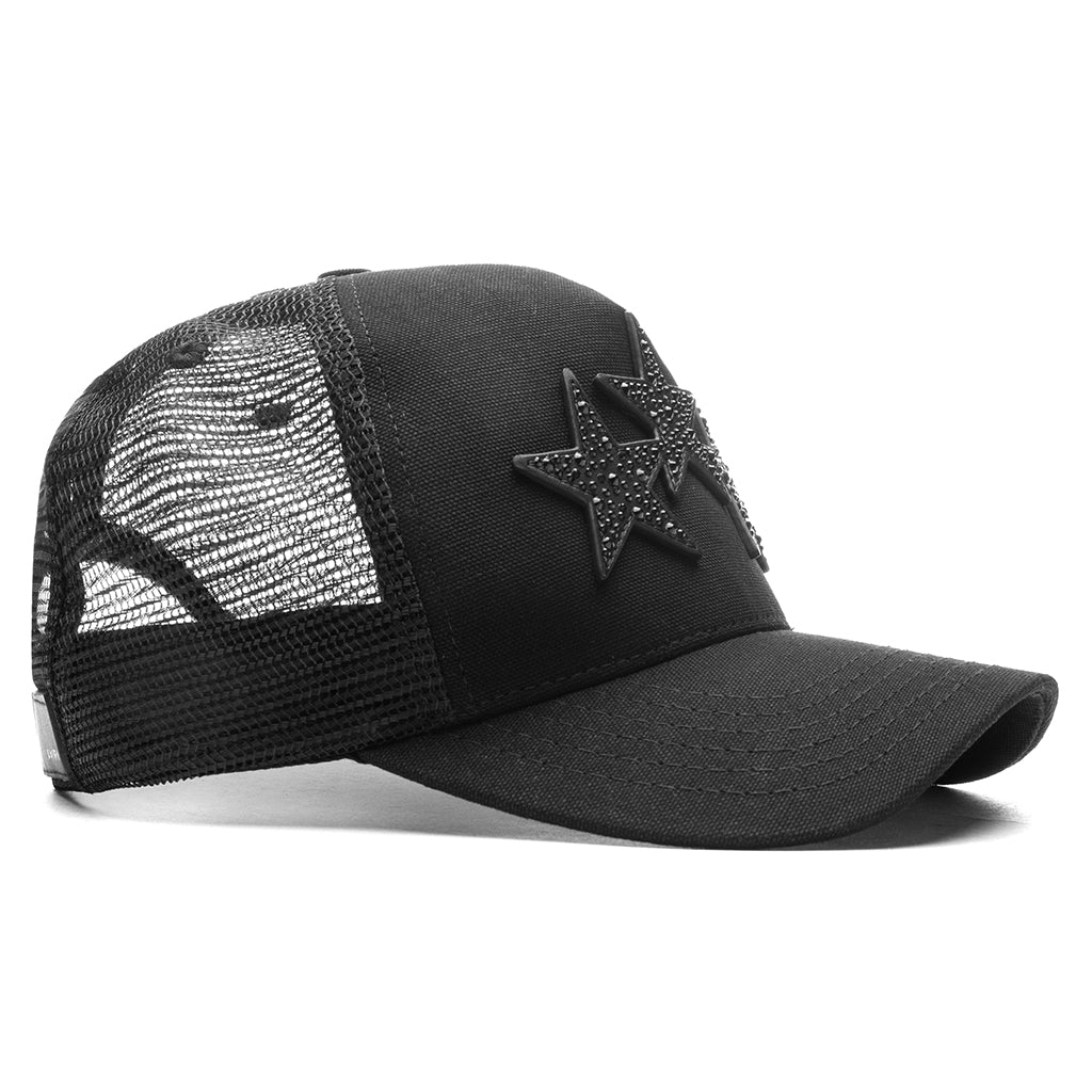 Crystal 3 Star Trucker Hat - Black/Black – Feature