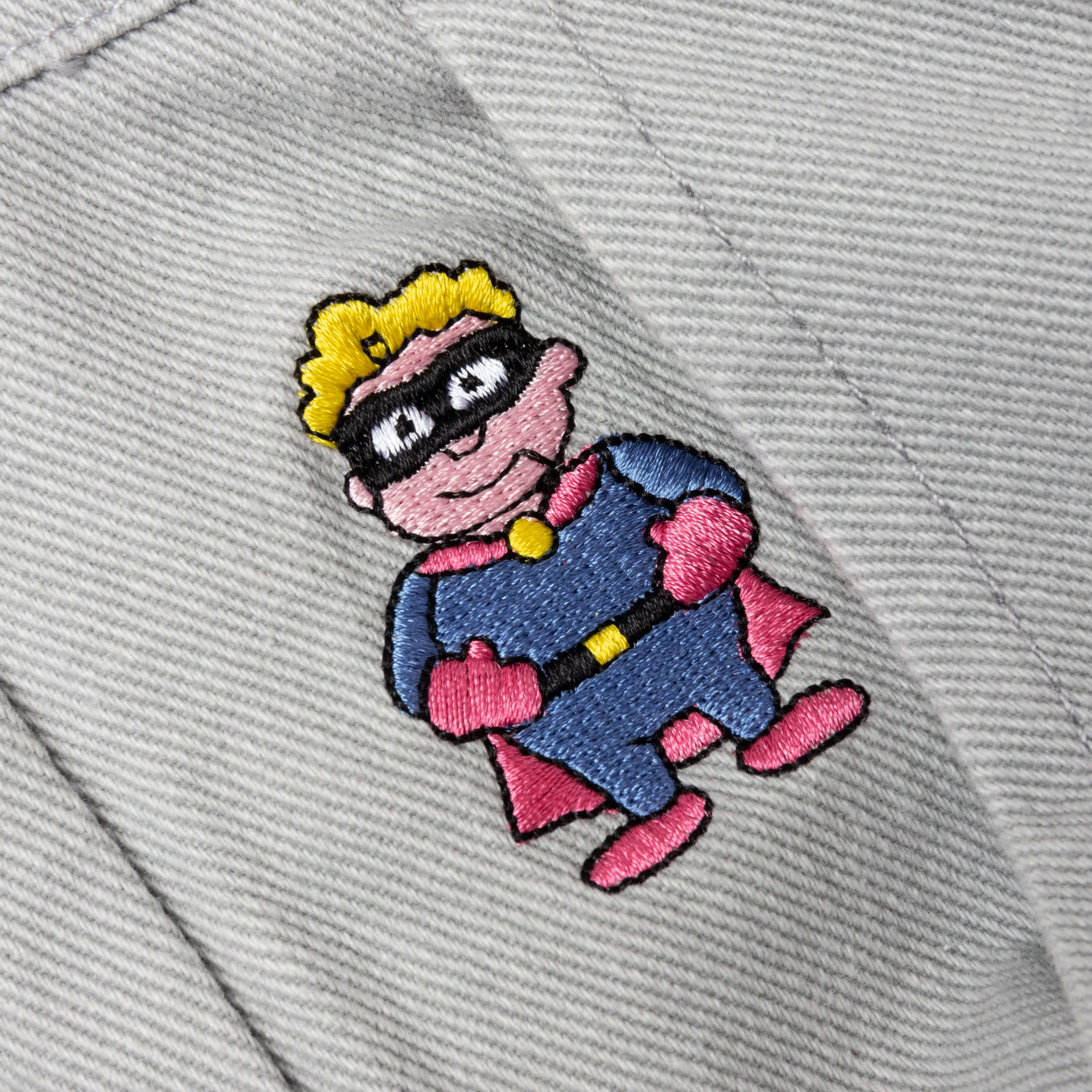 Face Embroidered Denim Pants - Grey – Feature