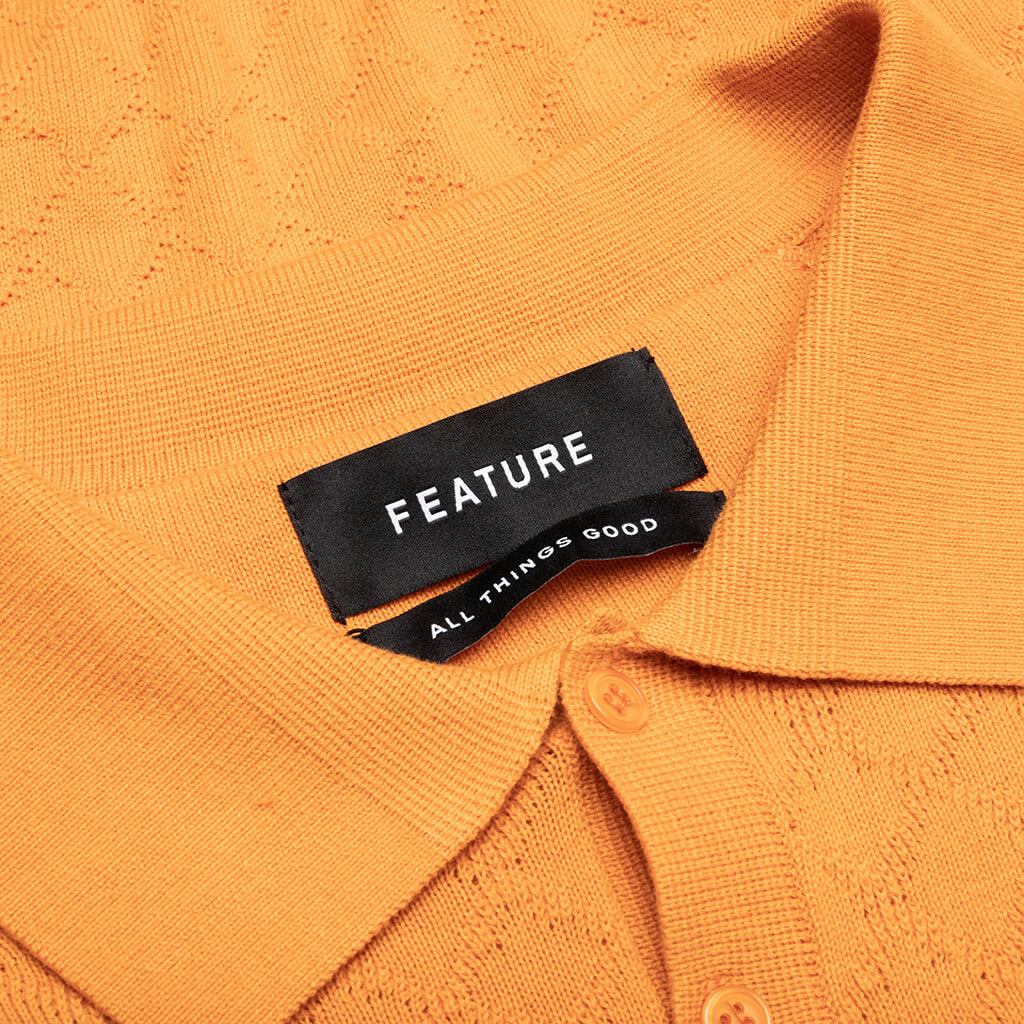 Hogan Pointelle Raglan Sleeve Sweater Polo - Jasper Orange – Feature
