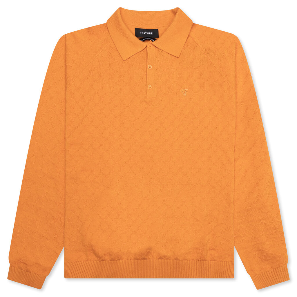 Hogan Pointelle Raglan Sleeve Sweater Polo - Jasper Orange – Feature