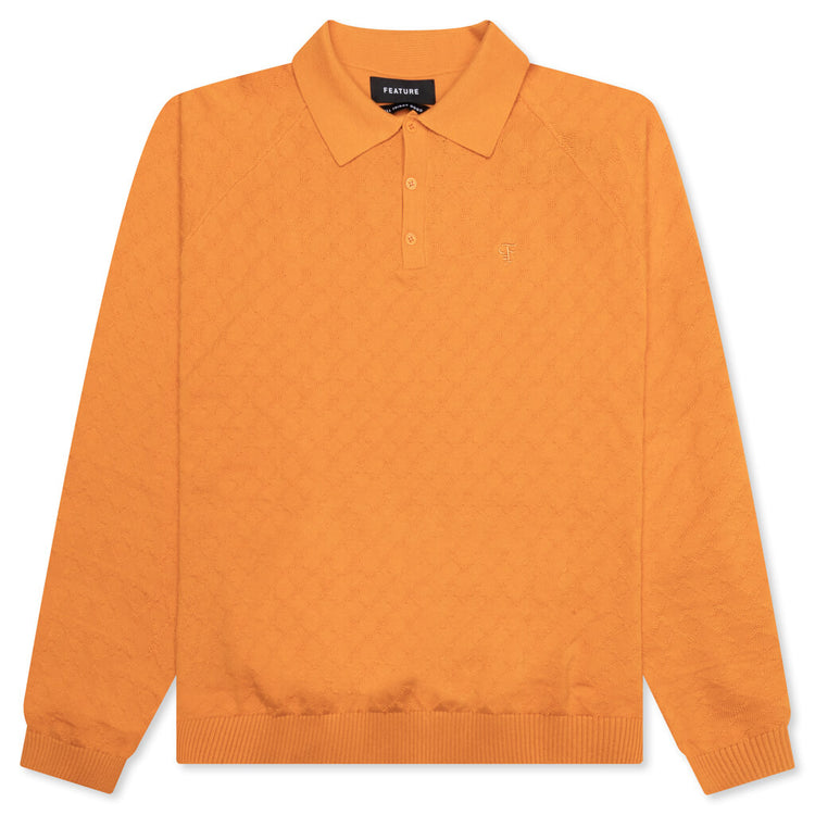 Hogan Pointelle Raglan Sleeve Sweater Polo - Jasper Orange – Feature