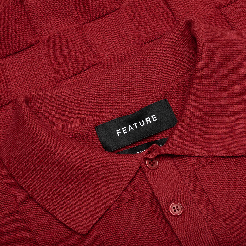 Palmer Checked L/S Sweater Polo - Sunday Red – Feature
