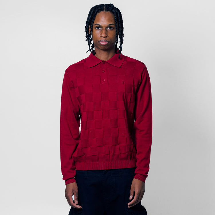 Palmer Checked L/S Sweater Polo - Sunday Red – Feature