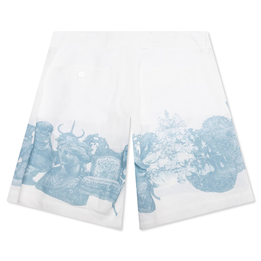 Linen Bermuda Hawaiian Shorts with Hubert Objects Print - Blue/White ...