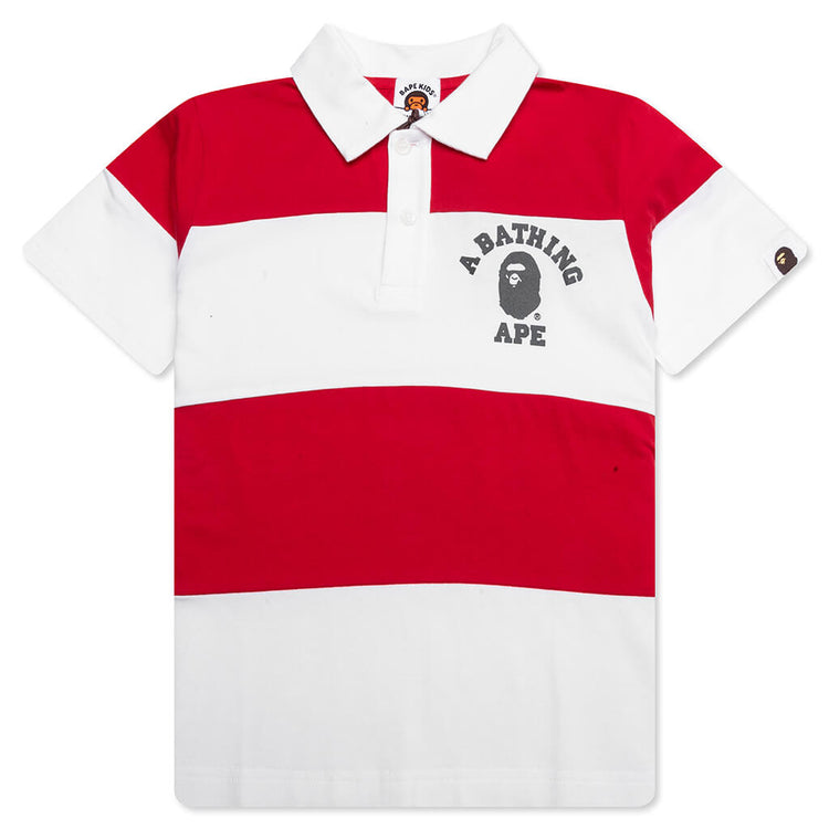 Kid's College Panel Stripe Polo Shirt - Red – Feature
