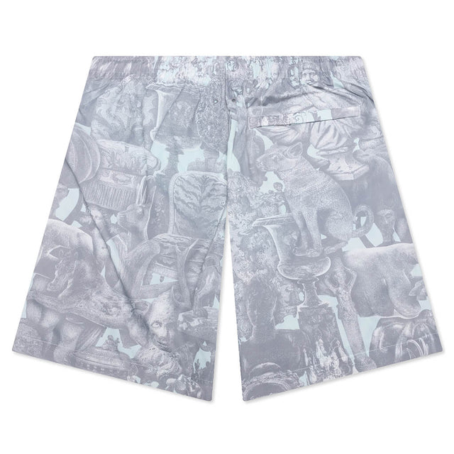 Linen Bermuda Swim Shorts with Hubert Objects Print - Prussian Blue/Gr ...