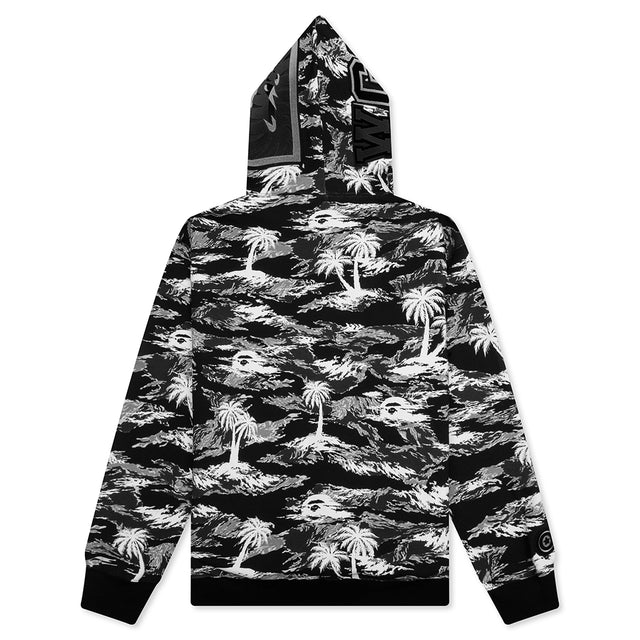 Palm Tree Camo Relaxed Fit Shark Full Zip Hoodie - Black – Feature
