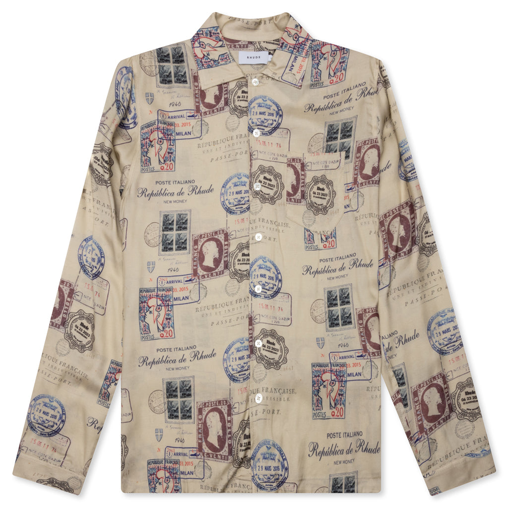 Passport Stamp Print Shirt - Beige/Multi – Feature
