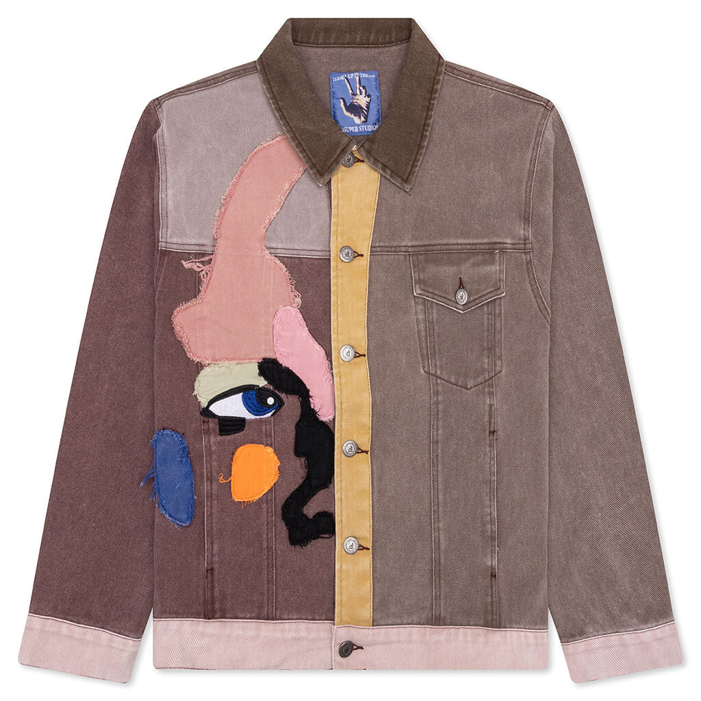 Patchwork Face Colorblocked Twill Jacket - Brown/Multi – Feature