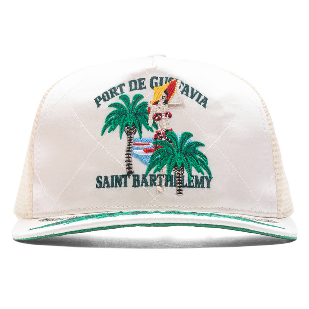 Palm Tree Quilted Satin Hat - Ivory – Feature