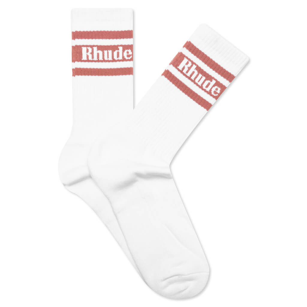 Striped Logo Sock - White/Pink – Feature
