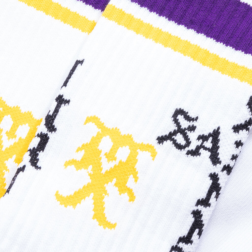 Saint Sinner Socks - White/Purple – Feature