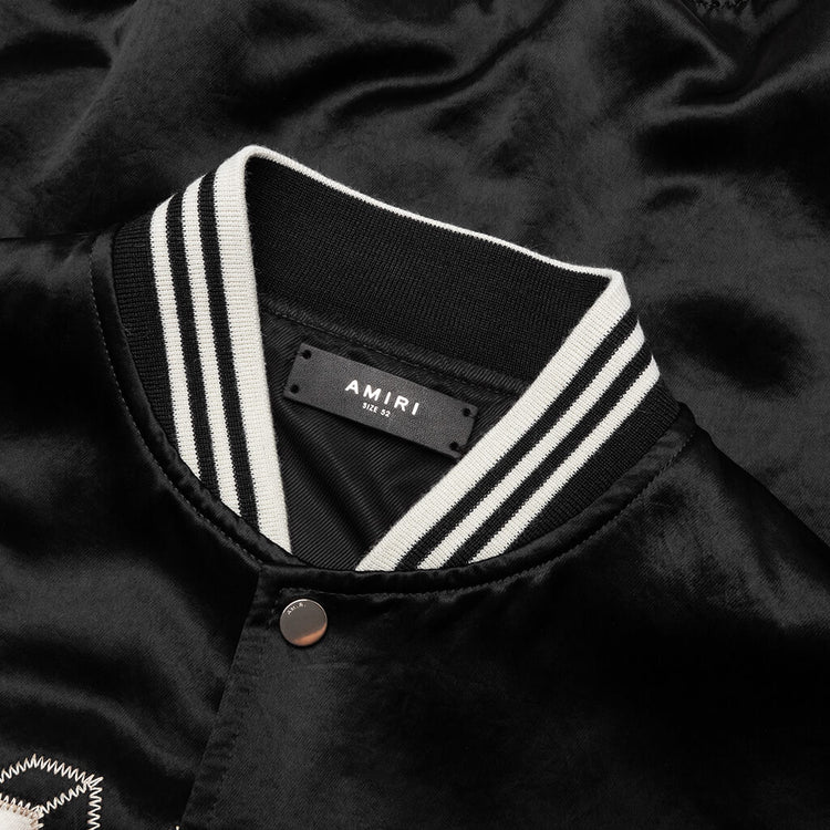 Satin Cropped Varsity Jacket - Black – Feature