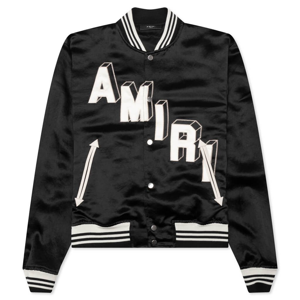 Satin Cropped Varsity Jacket - Black – Feature