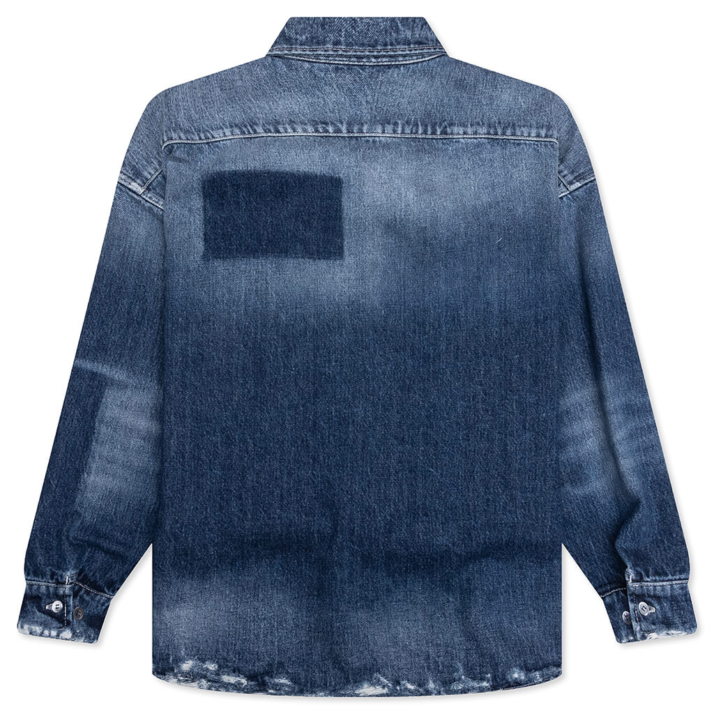 Virgin Wool Shirt With Knitted Patches - Deep Blue – Feature