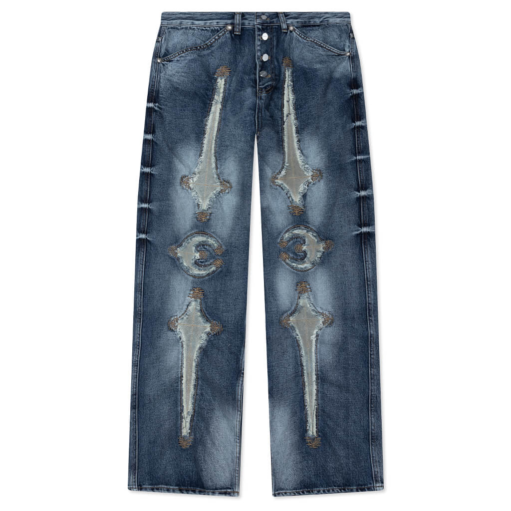 Bone Leather Denim Pants - Blue – Feature
