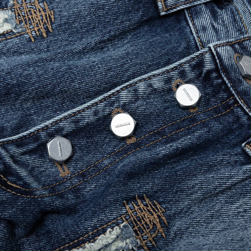 Bone Leather Denim Pants - Blue – Feature