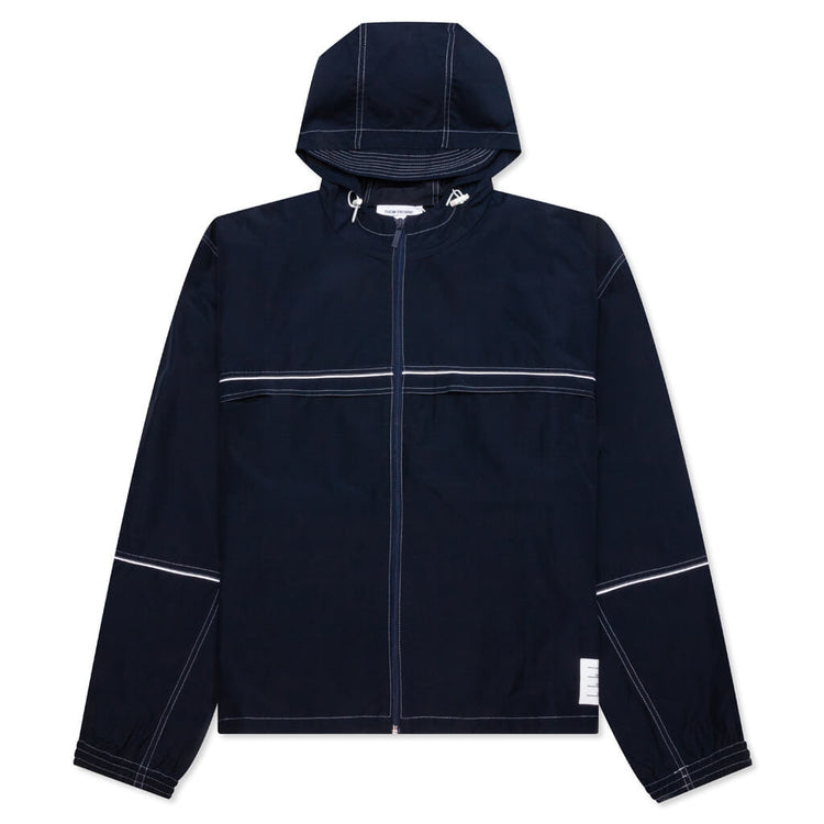 Contrast White Stitching Oversized Zip Up Track Jacket - Navy – Feature