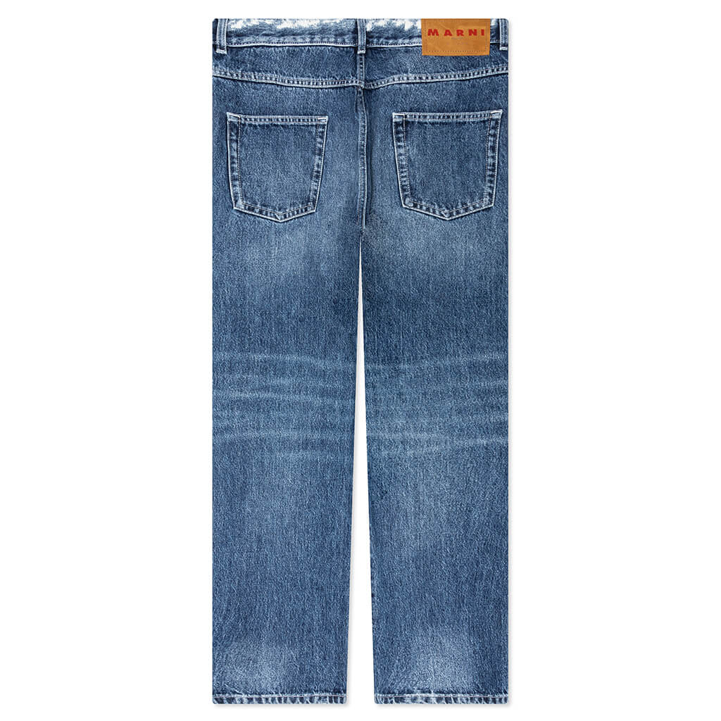 Virgin Wool Denim Trousers With Knitted Patches - Deep Blue – Feature