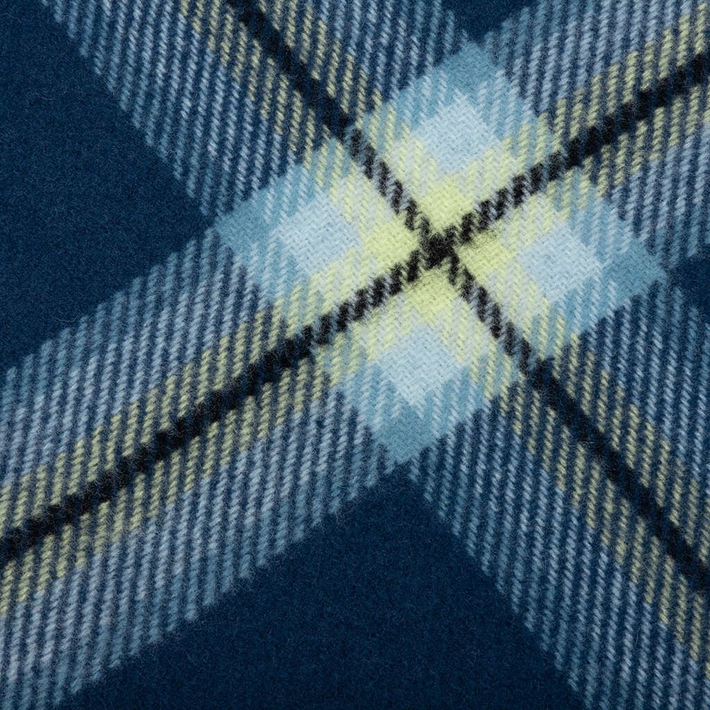 Wool Logo Print Checked Scarf - Dark Blue/Light Blue – Feature