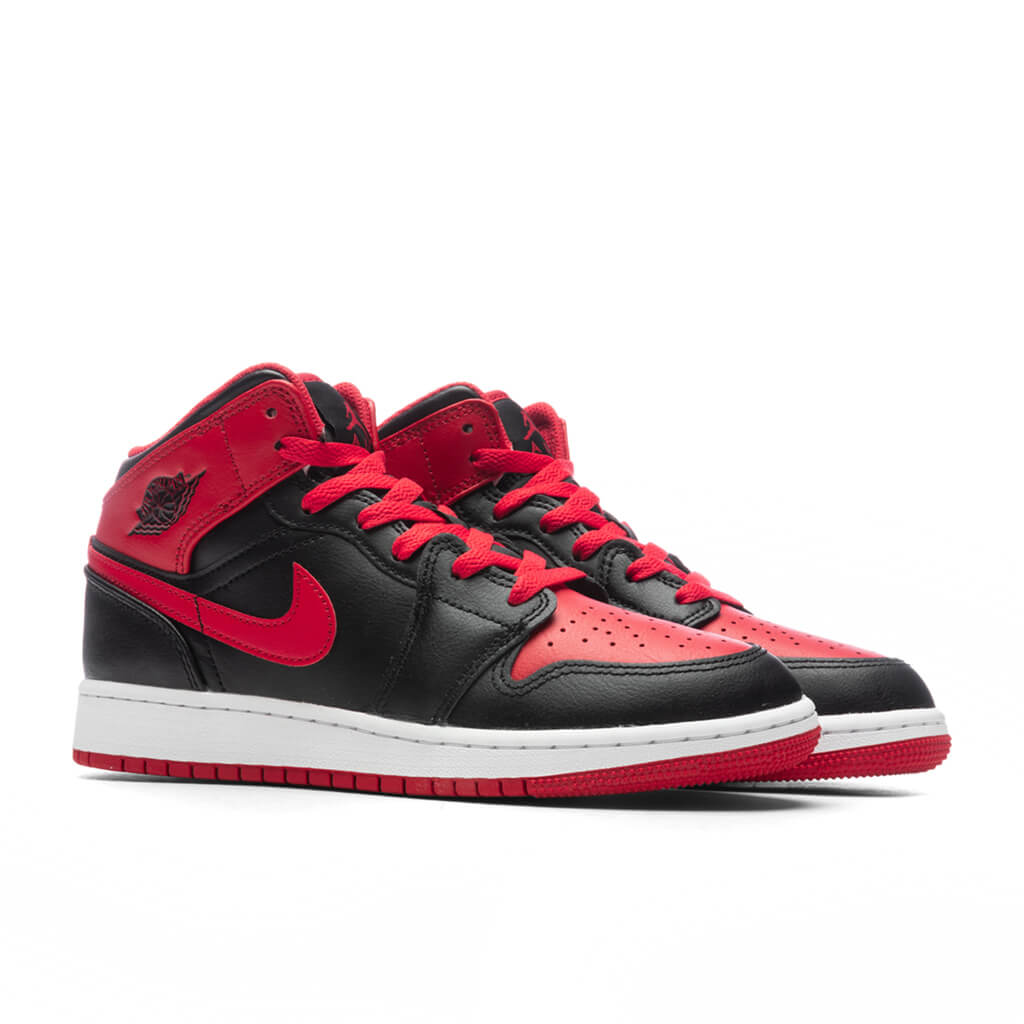 Air Jordan 1 Mid (GS) - Black/Fire Red/White – Feature