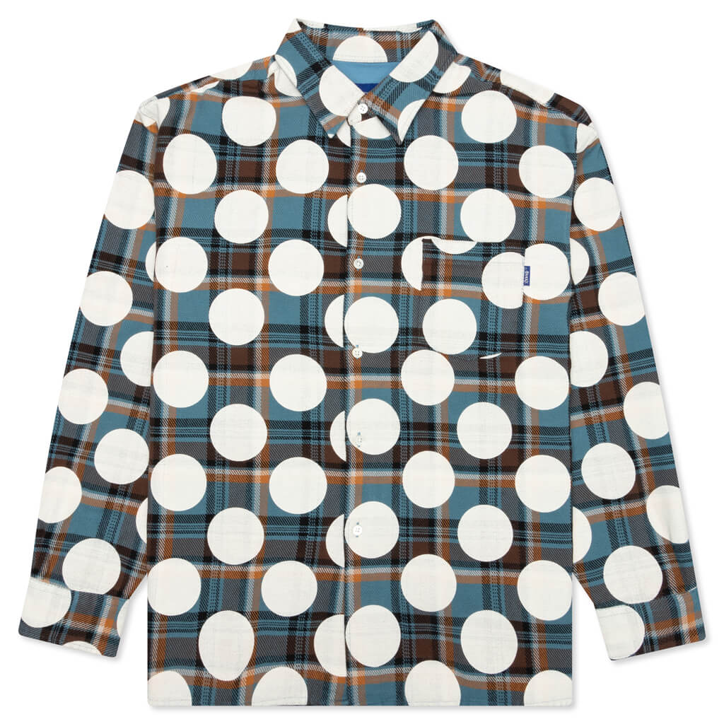 Awake Polka Dot Flannel Shirt - Dusty Blue – Feature