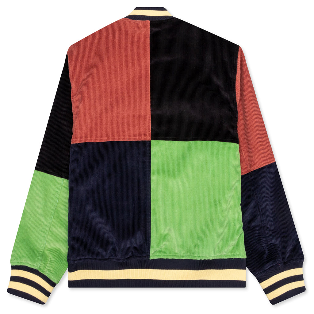 Jacquard Patchwork Letterman Jacket - Multi – Feature