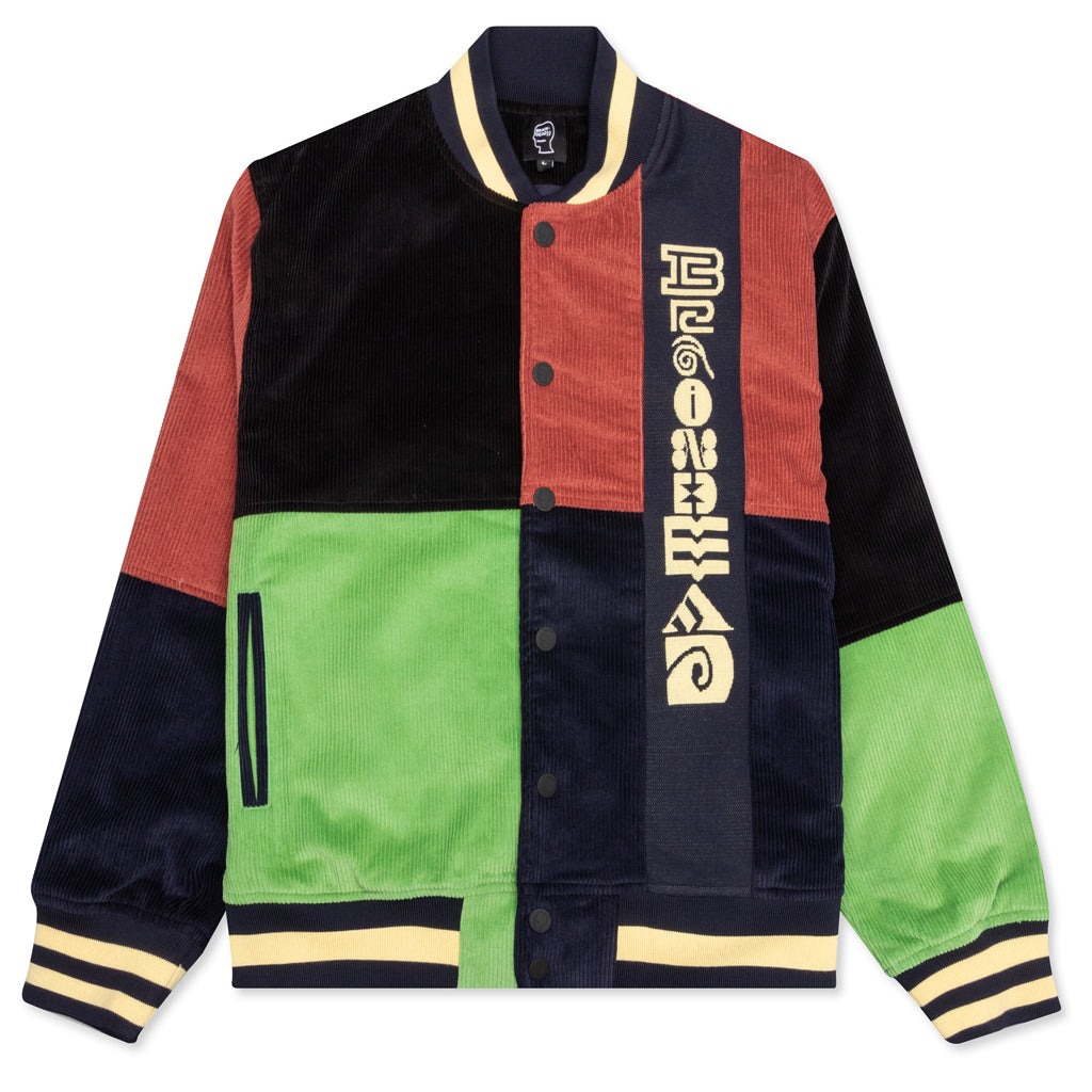 Jacquard Patchwork Letterman Jacket - Multi – Feature