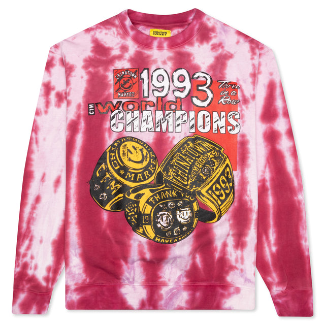 Chinatown Smiley Champions 3 Rings Tie-Dye Crewneck - Red – Feature