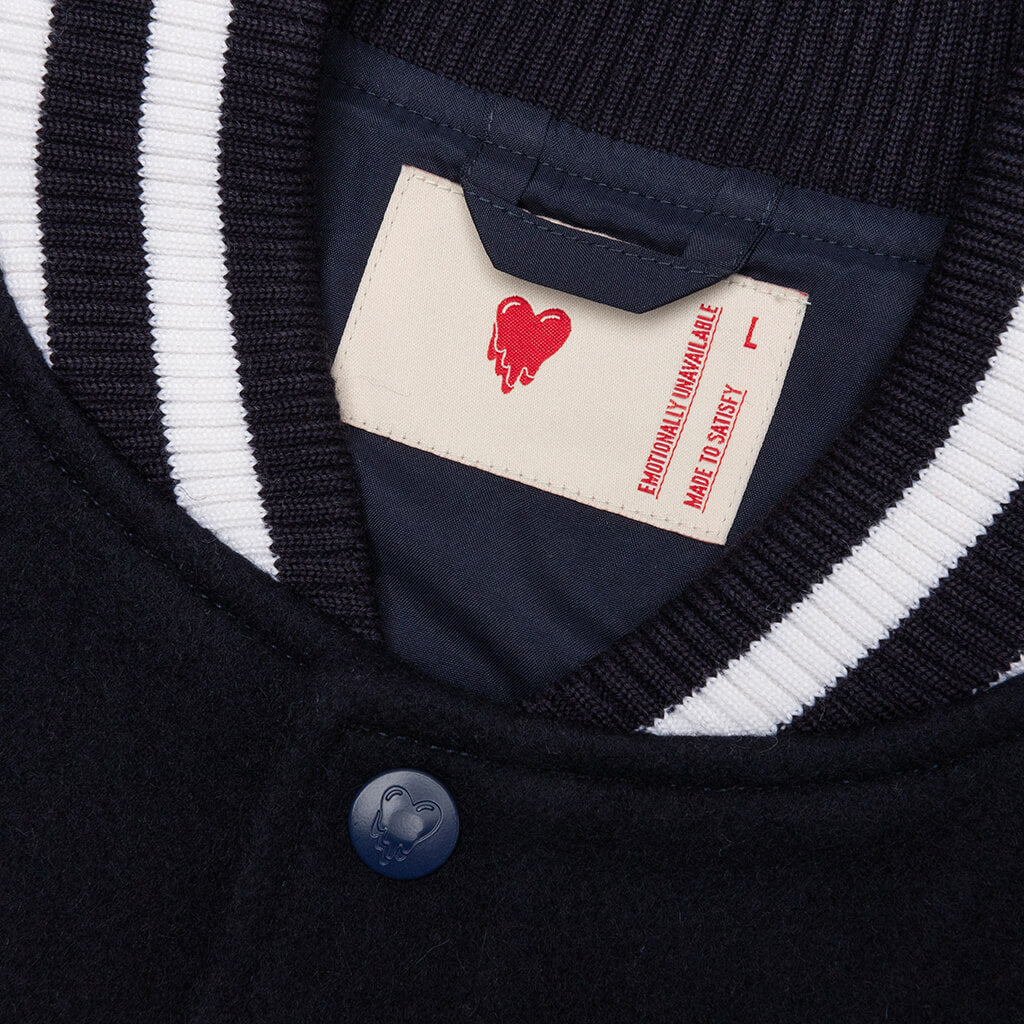 Melting Heart Varsity Jacket - Navy – Feature