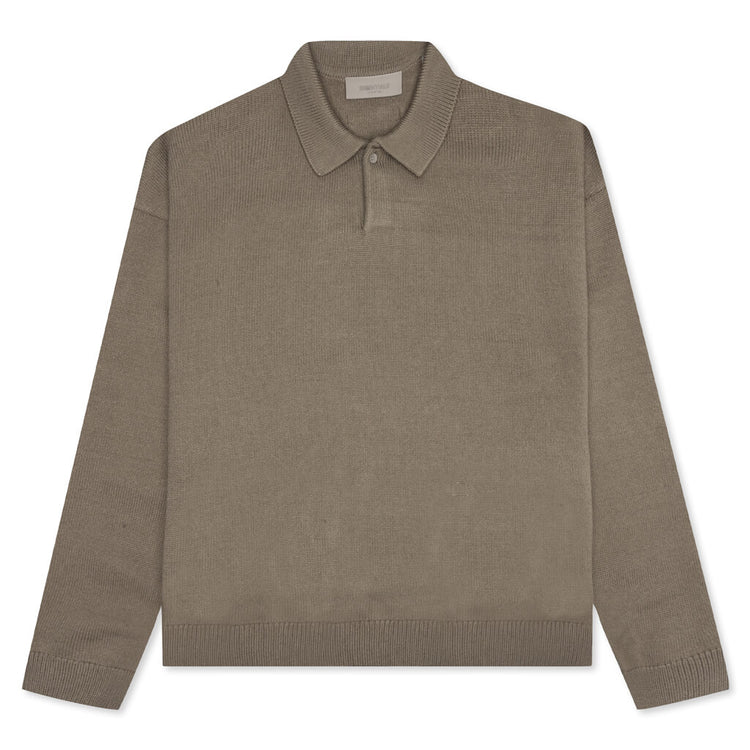 Essentials Knit L/S Polo - Oak – Feature