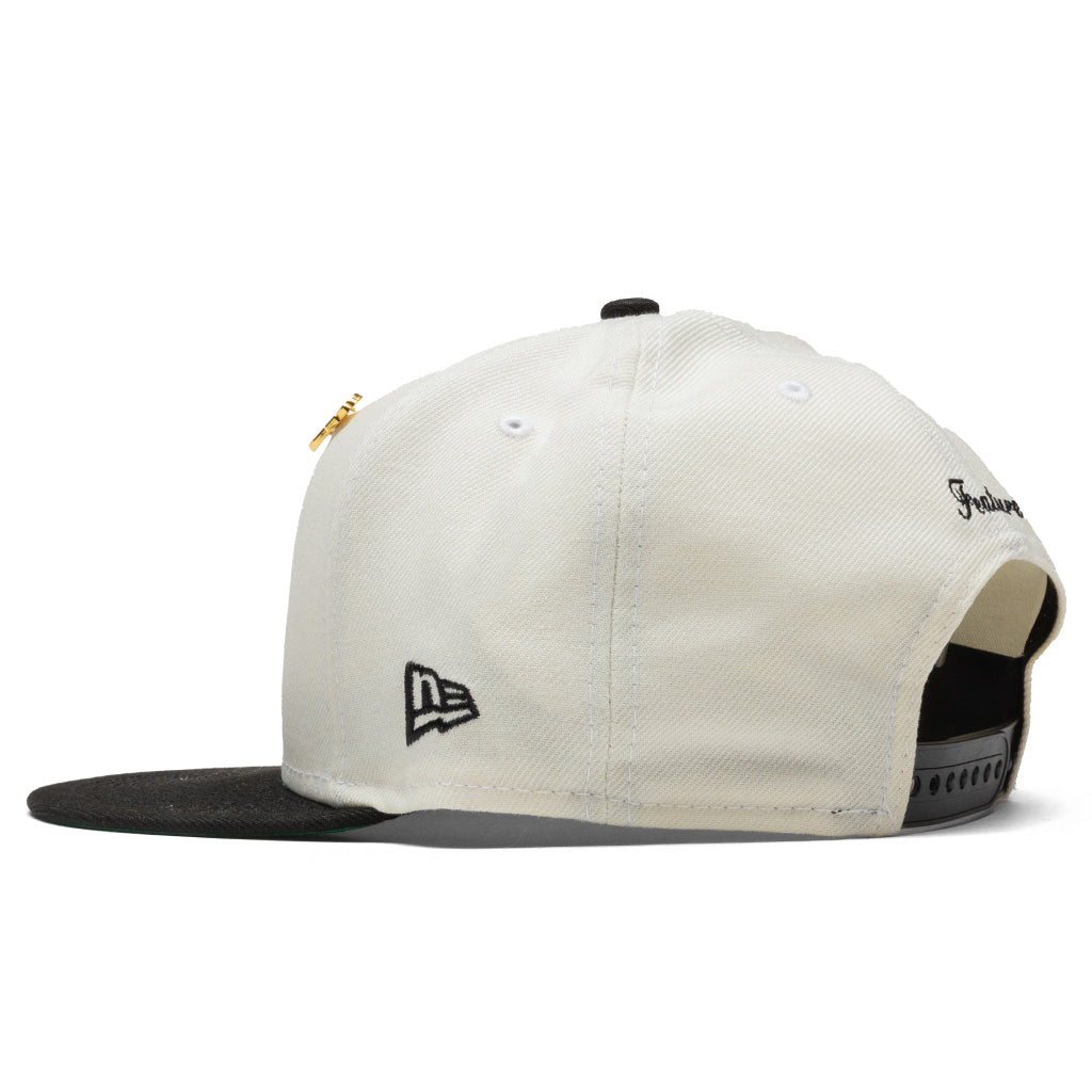 Feature x New Era Old English F Snapback Hat w/ Pin - Chrome White/Bla
