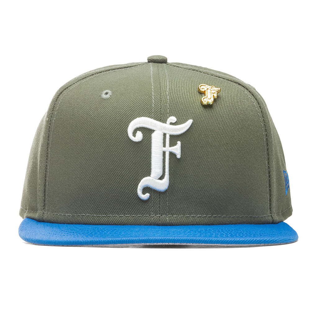 Feature x New Era Old English F Snapback Hat w/ Pin - Olive/Rainstorm