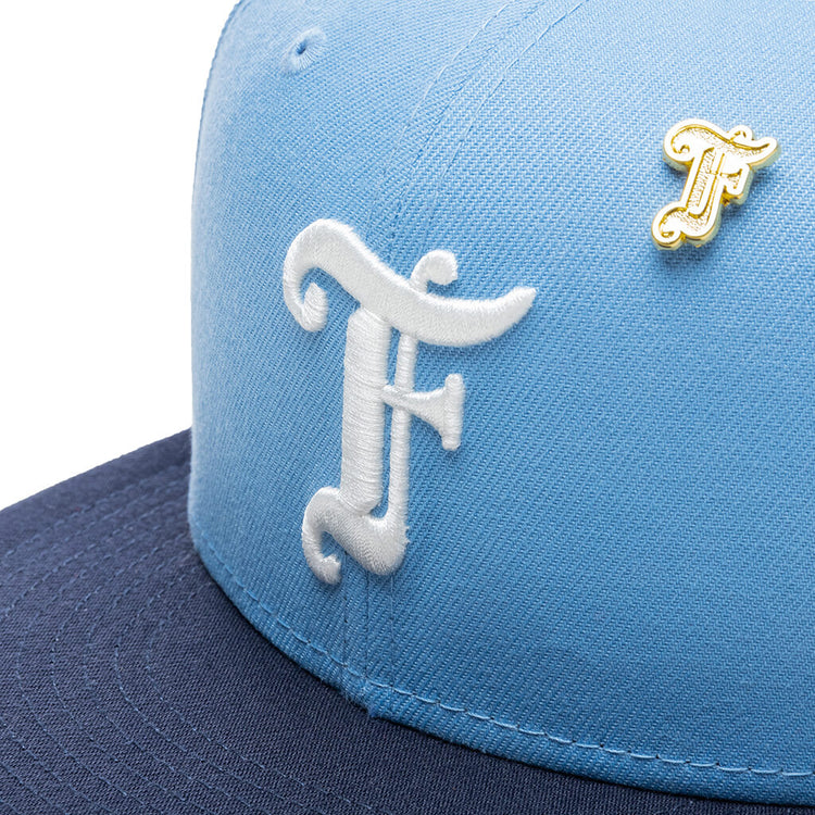 Feature x New Era Old English F Snapback Hat w/ Pin - Birdseye Blue/Ni