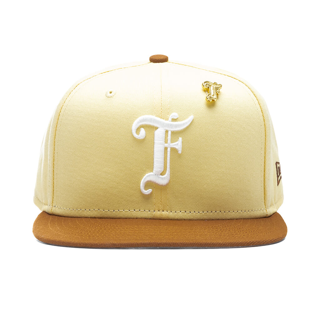 Feature x New Era Old English F Snapback Hat w/ Pin - Soft Yellow/Toas