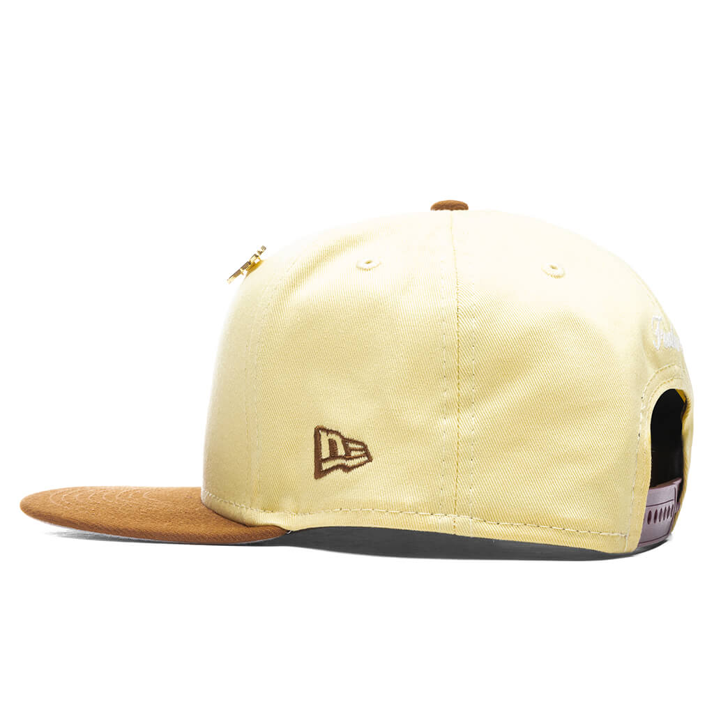 Feature x New Era Old English F Snapback Hat w/ Pin - Soft Yellow/Toas