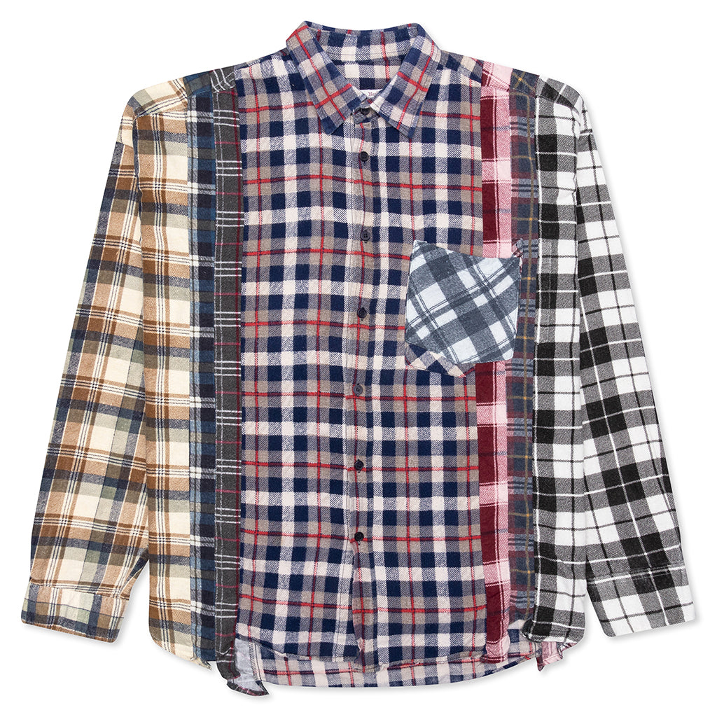 7 Cuts Wide Flannel Shirt - Stone/White – Feature