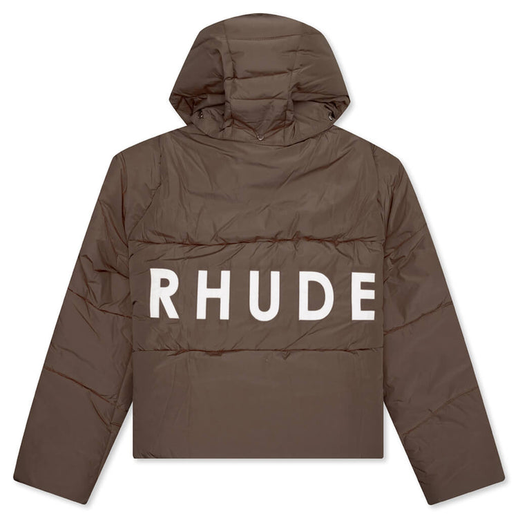 Logo Puffer Jacket - Brown – Feature