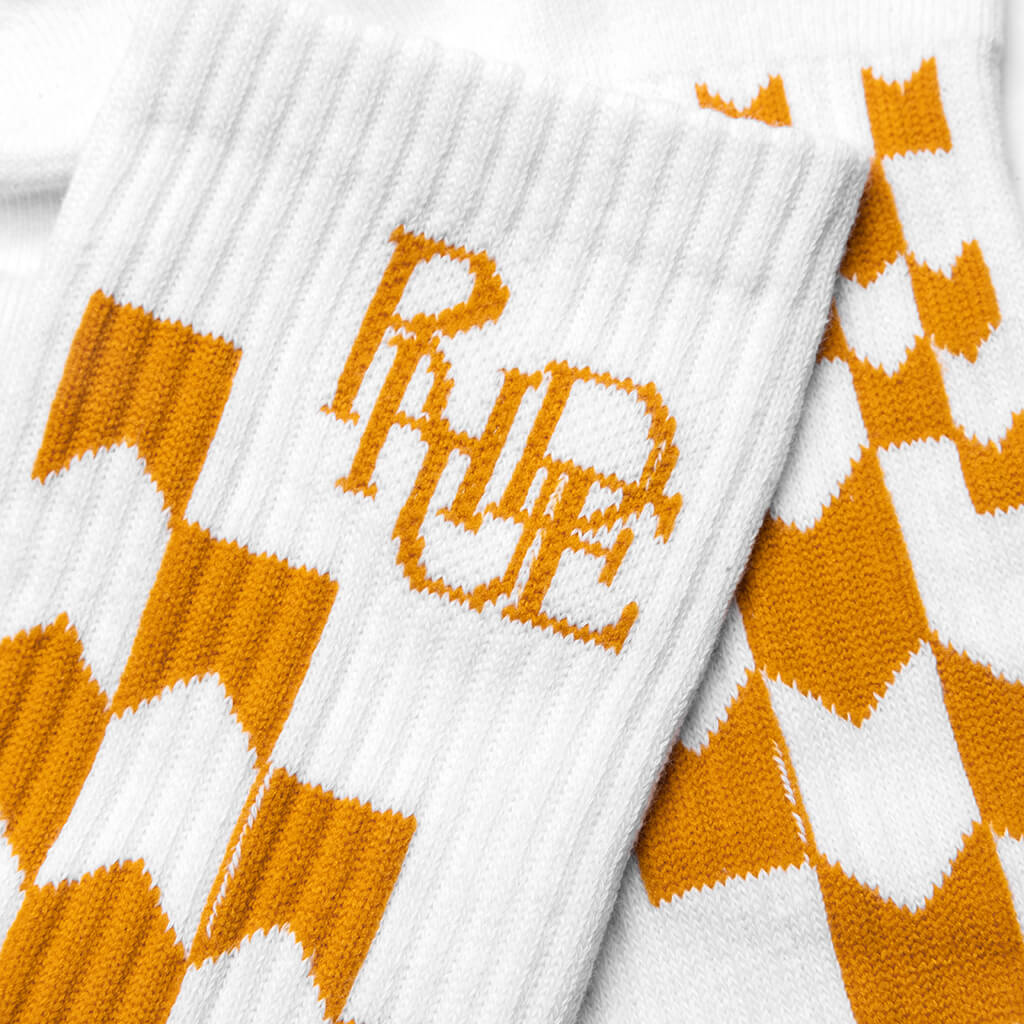 Racing Checker Sock - White/Mustard – Feature