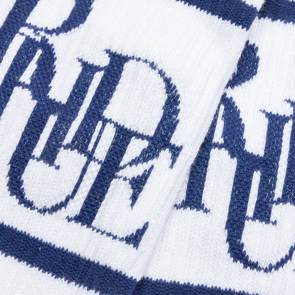 Scramble Logo Sock - White/Blue – Feature
