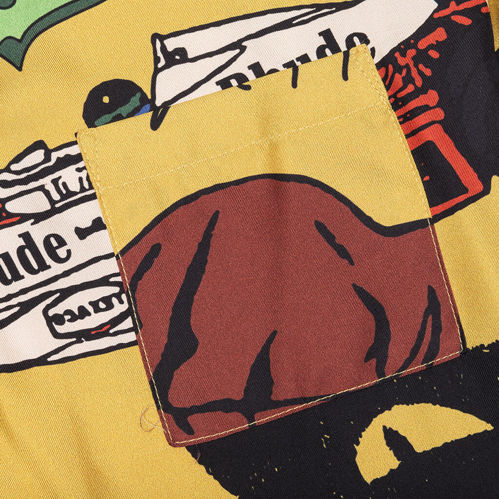 Silk Doodle S/S Button Up - Mustard – Feature