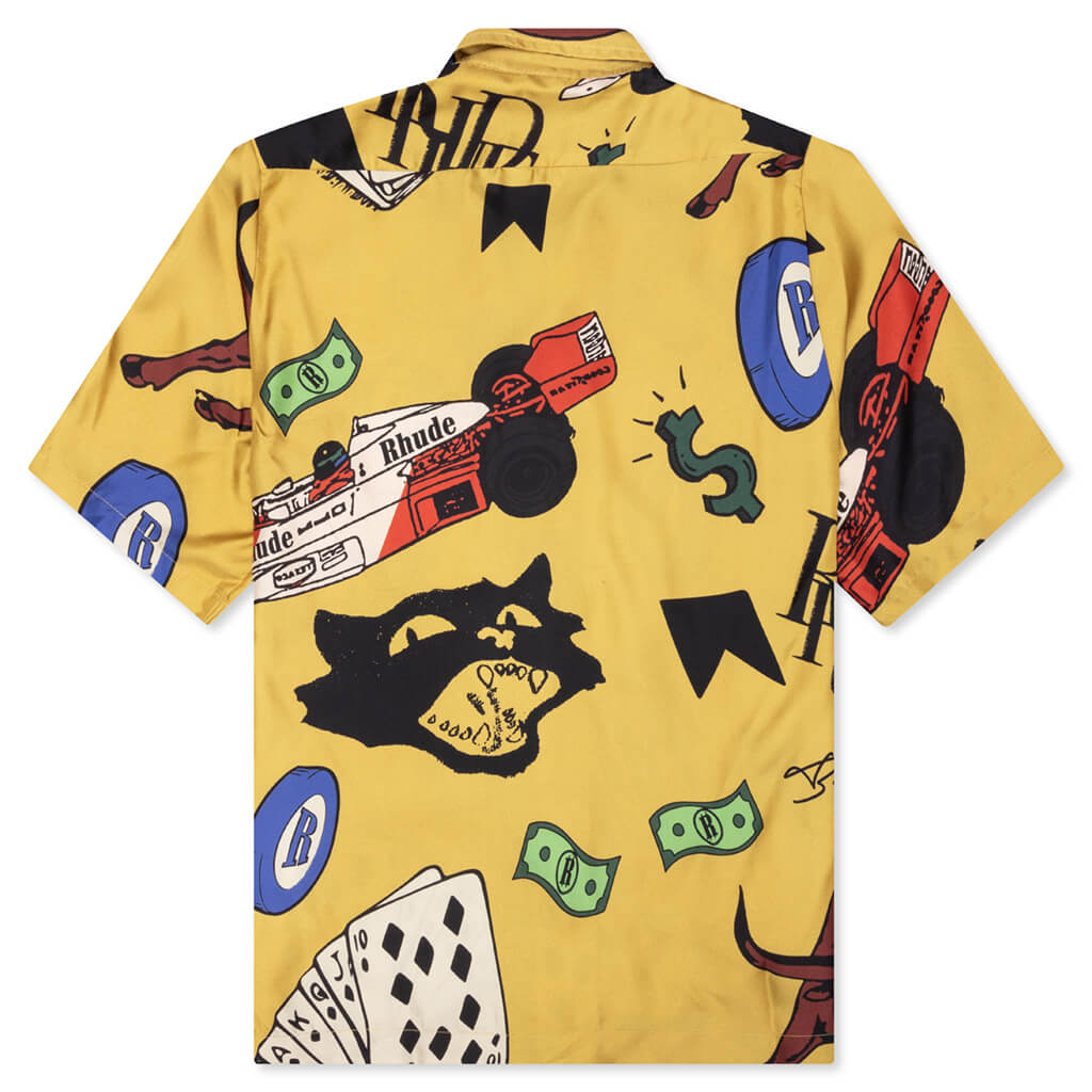 Silk Doodle S/S Button Up - Mustard – Feature