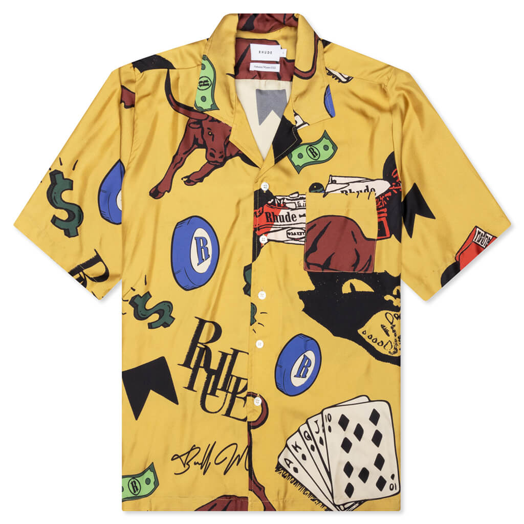 Silk Doodle S/S Button Up - Mustard – Feature