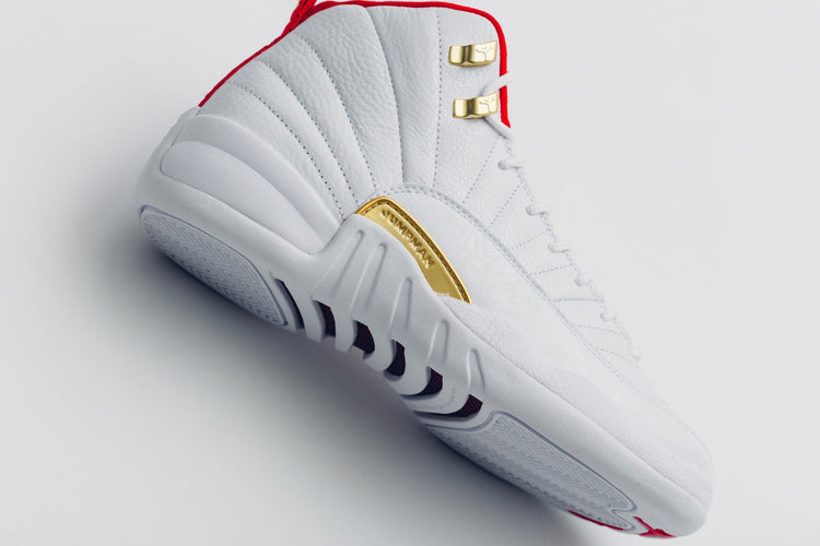 Air 12 Retro (GS) "FIBA" - White/University Red/Metallic Gold – Feature