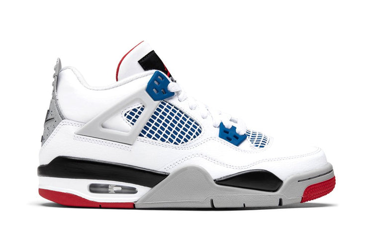 Air 4 Retro (GS) "What the" - White/Military Blue/Fire Red – Feature
