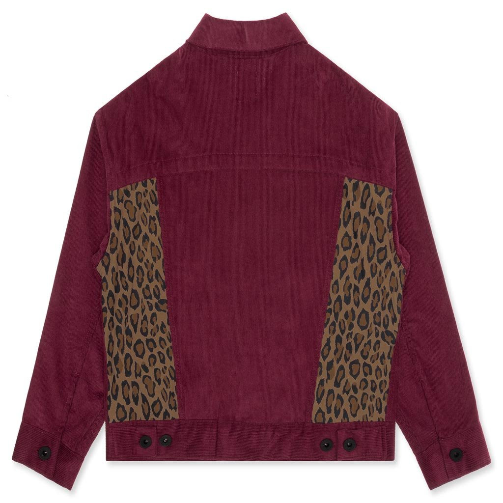 Corduroy Leopard Contrast Trucker - Maroon/Leopard – Feature